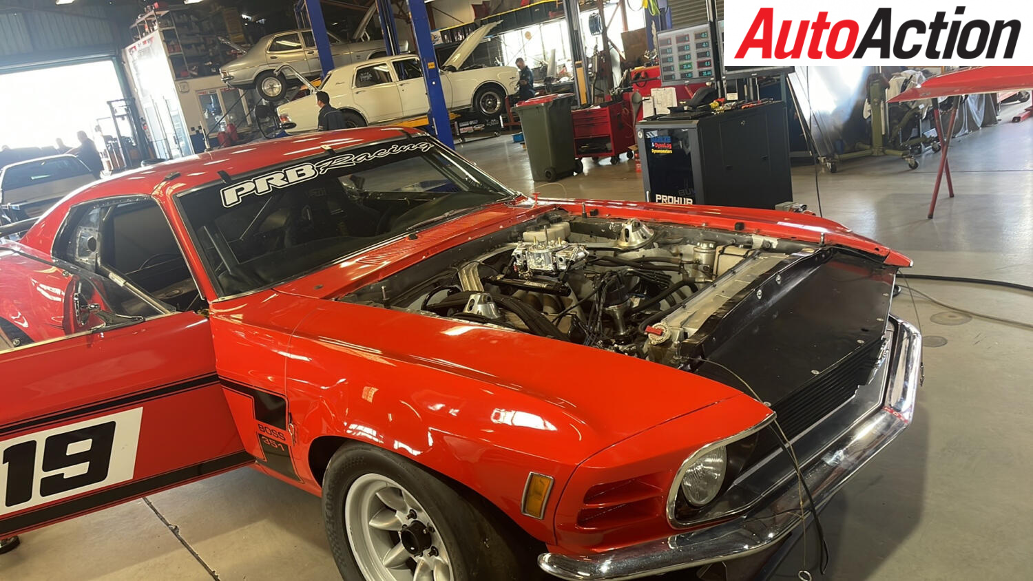 The PRB-1970 Mustang Touring Car masters engine bay in Joes Garage ...